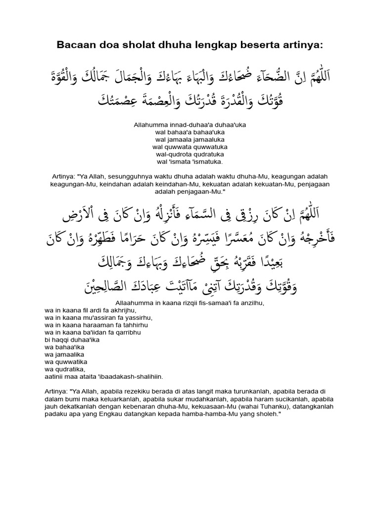 Bacaan Doa Sholat Dhuha Lengkap Beserta Artinya | PDF