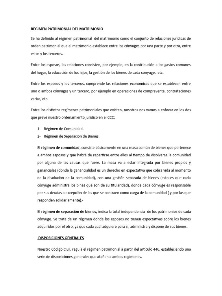 Comparto 'Regimen Patrimonial' Contigo | PDF | Matrimonio | Bienes (Ley)