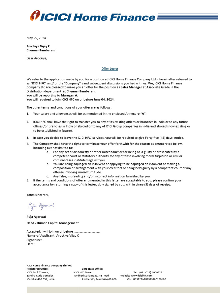 Offerletter Icicihfc Applicationid 90973 130558221pm 29 5 2024 13 30 0 ...