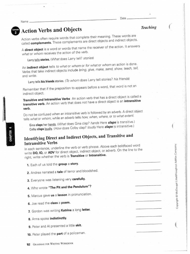 Action Verbs and Objects | PDF