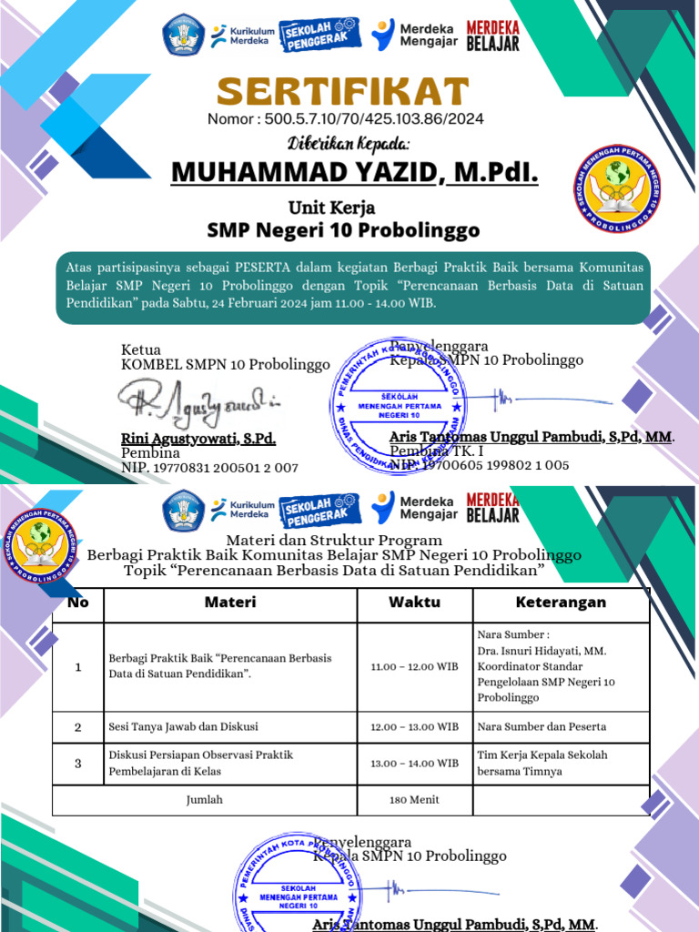 M Yazid Sertifikat Berbagi Praktik Baik Perencanaan Berbasis Data | PDF M Yazid Sertifikat Berbagi Praktik Baik Perencanaan Berbasis Data | PDF