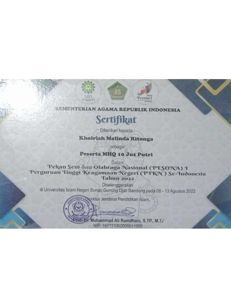 Sertifikat Tahfidz Khoiriah Dan Sertifikat Pendukung Compressed