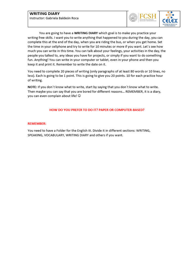 Writing Diary Practice Guidelines | PDF | Career & Growth