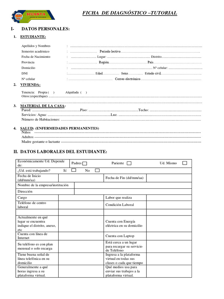 Ficha de Diagnostico - Tutorial - 2024 | PDF