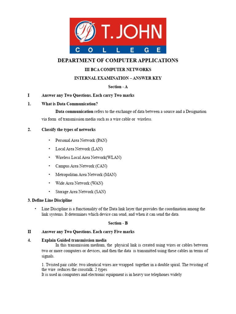 CN Answer Key | PDF | Computer Network | Transmission Medium
