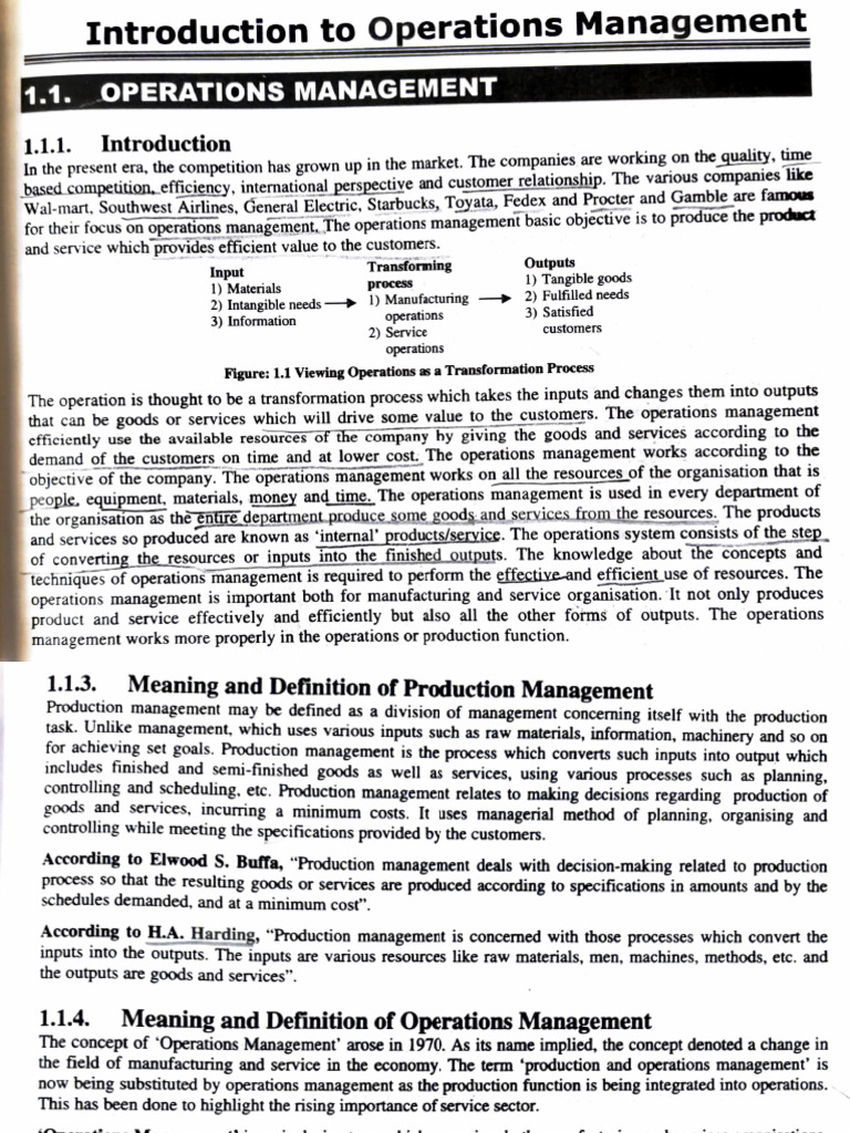 Operations Management Unit - 1 | PDF