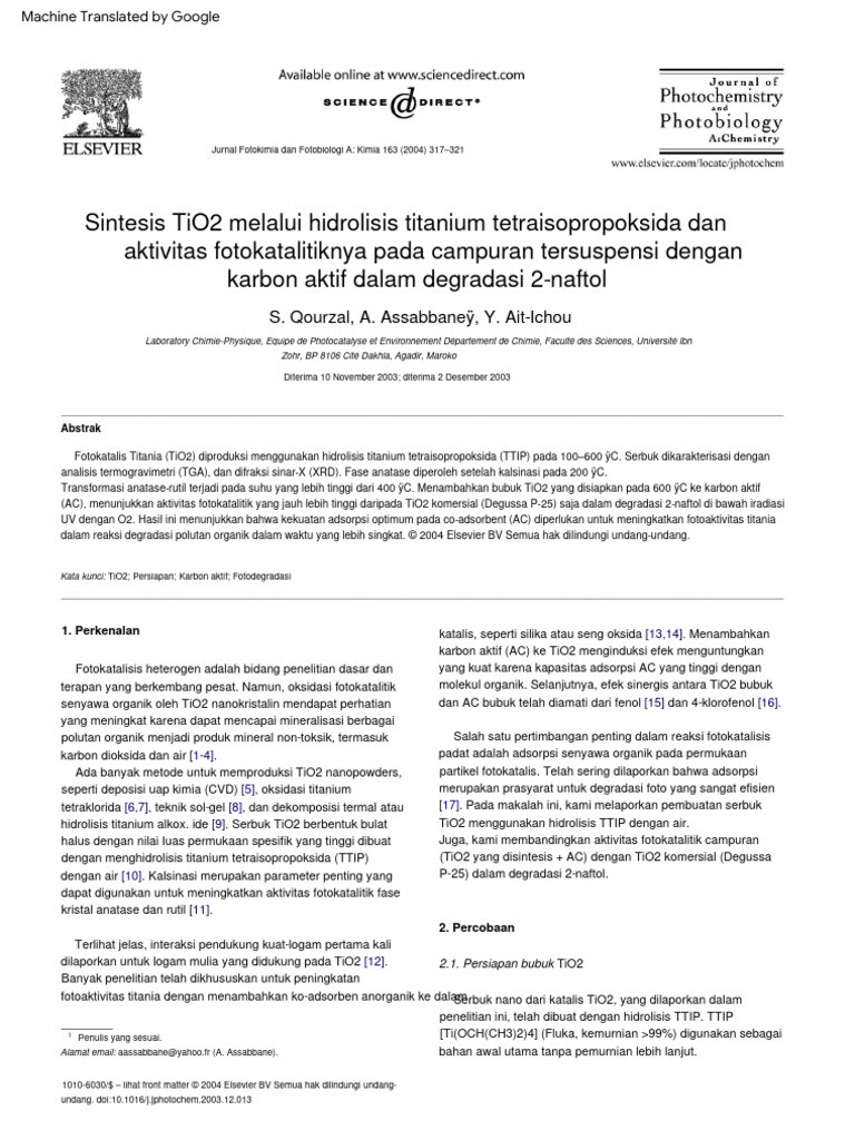 47-, Synthesis of TiO2 Via Hydrolysisof Titanium Tetraisopropoxide and ...