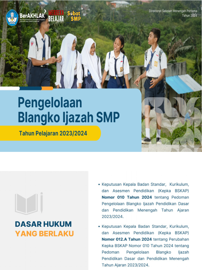 Materi Sosialisasi Blangko Ijazah SMP Tahun 2024 | PDF