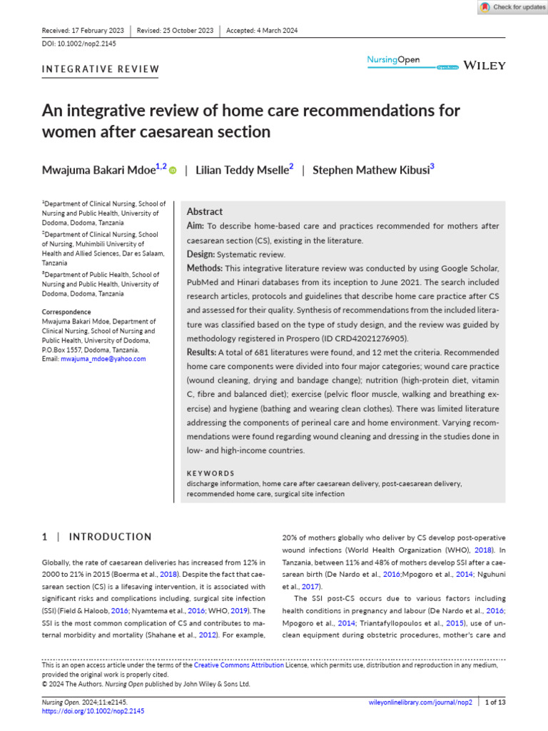 Nursing Open - 2024 - Mdoe - An Integrative Review of Home Care ...