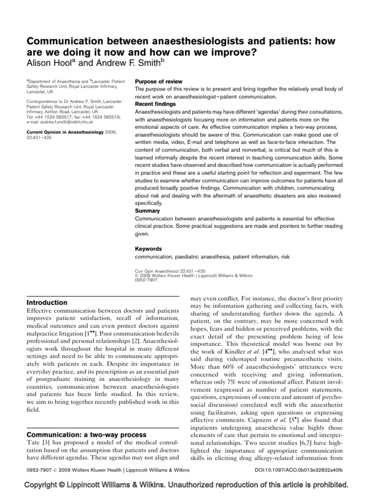 Communication Between Anaesthesiologists and Patients-2 | PDF ...