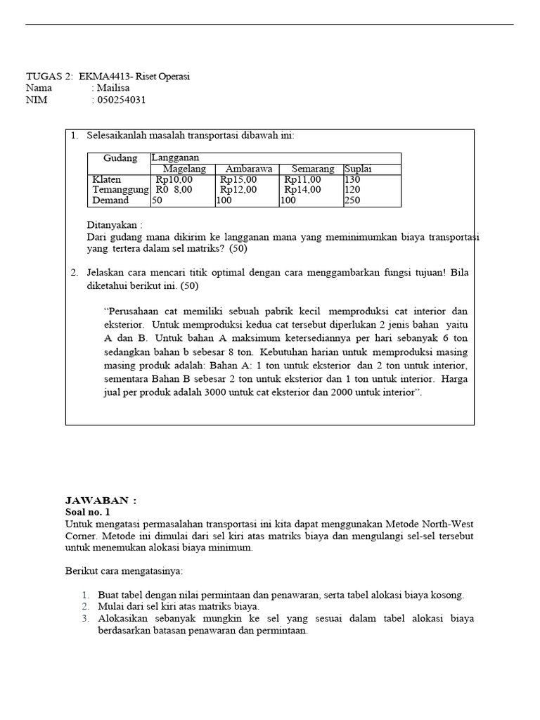 Tugas 2 Riset Operasi | PDF