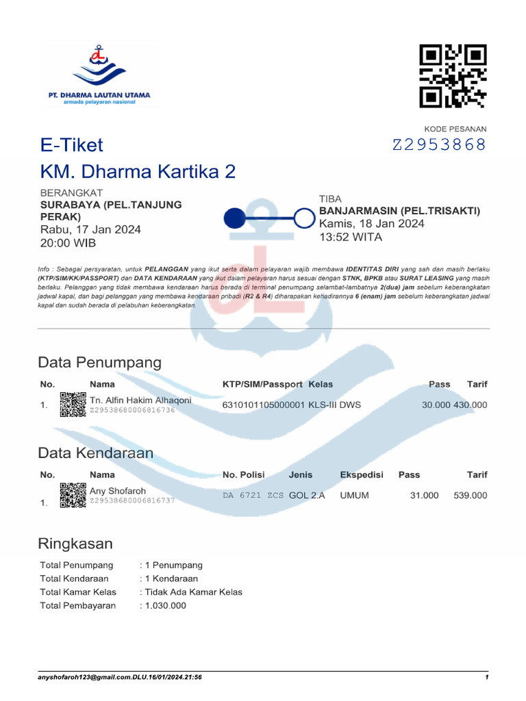 Tiket Kapal Sby-Bjm | PDF
