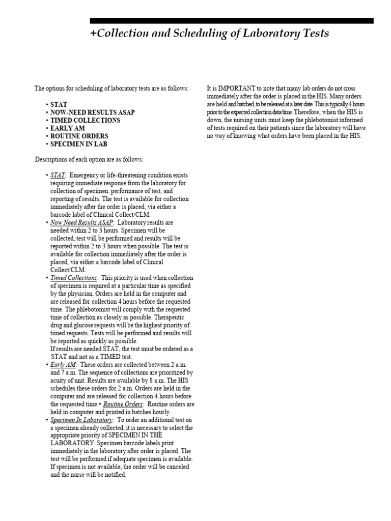 Collection and Scheduling of Laboratory Tests.2021 | PDF | Laboratories ...