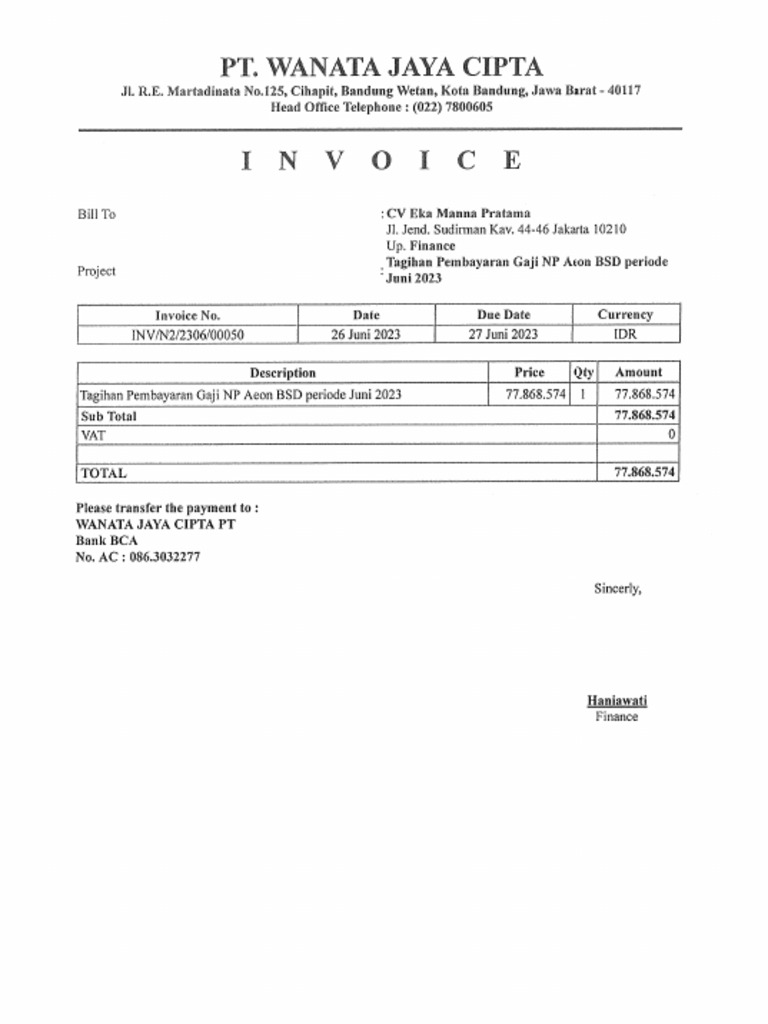 06.invoice Gaji Franchise Juni 2023 | PDF