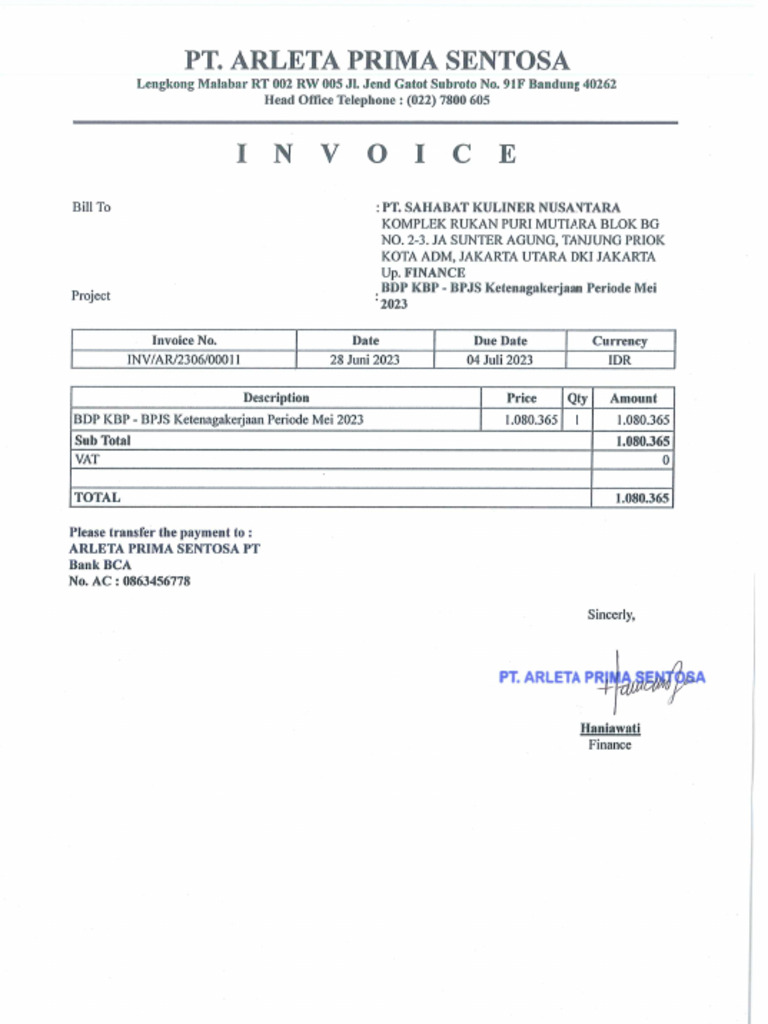 06.BDP KBP - BPJS TK Mei 2023 Ar230600011 | PDF