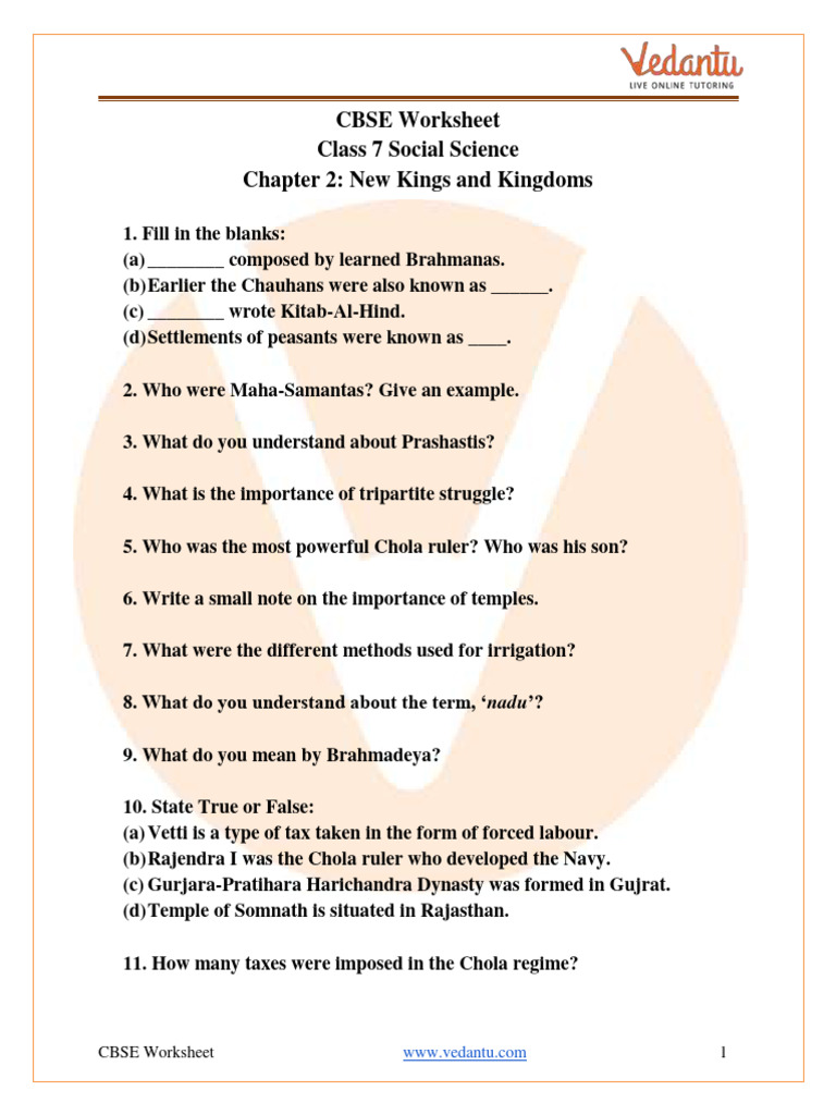 Class 7 History New Kings and Kingdoms Worksheets | PDF | South Asia