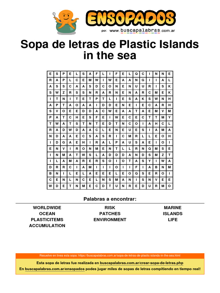 Sopa de Letras de Plastic Islands in the Sea | PDF