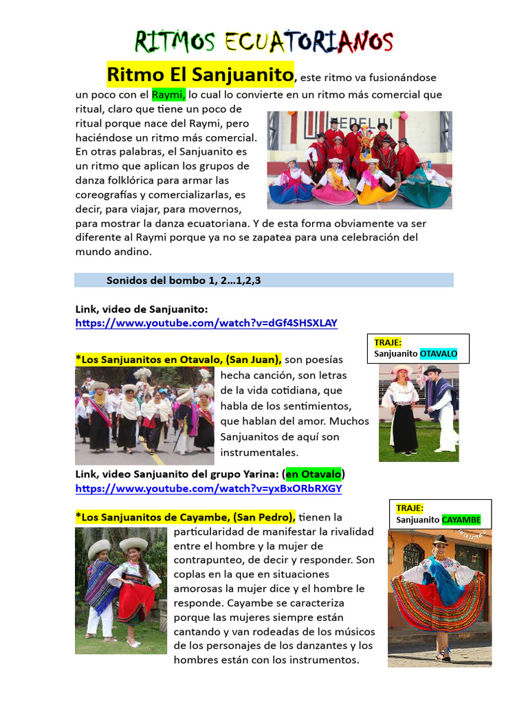Ritmo El Sanjuanito ECUATORIANO | PDF | Bailes | Musica Latinoamericana