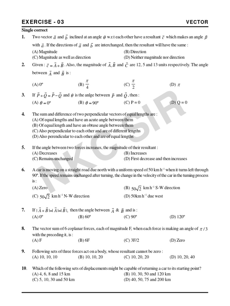 Mathematical Tools Exercise-3 1718781646156 | PDF | Euclidean Vector | Force