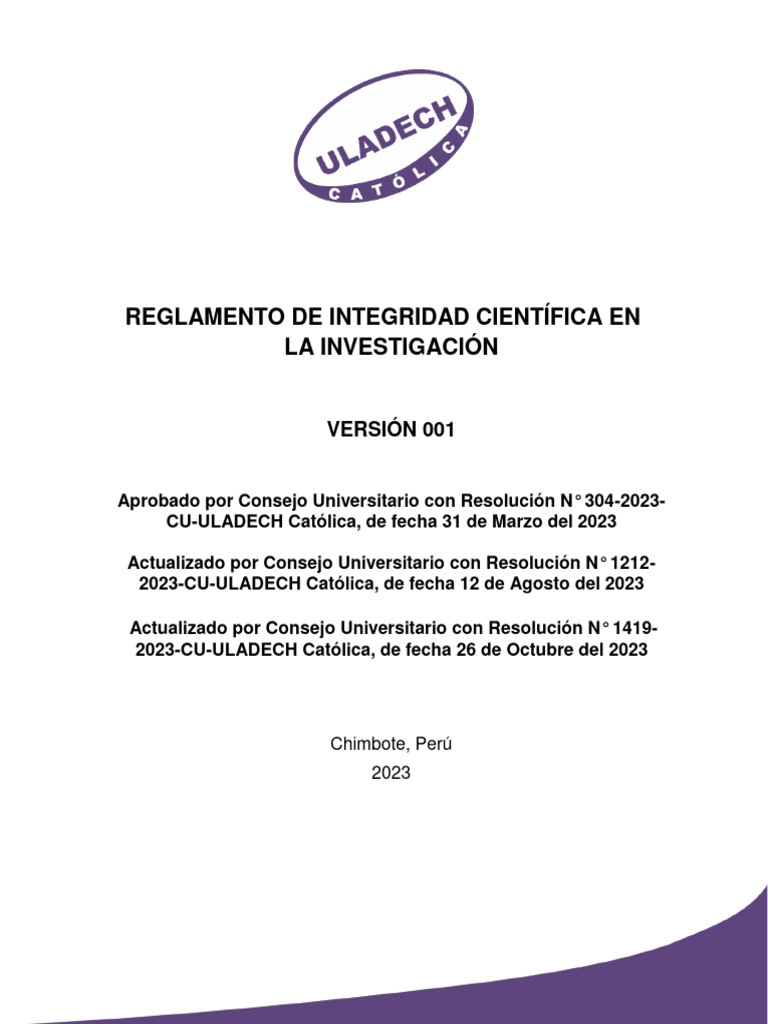 Reglamento de Integridad Cientifica en La Investigacion v001 | PDF | Plagio | Domesticación