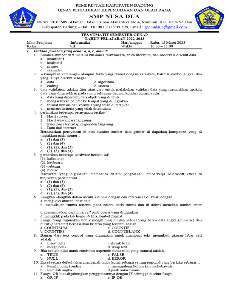 Soal Kls 7 Informatika Pts Genap | PDF | Komputer