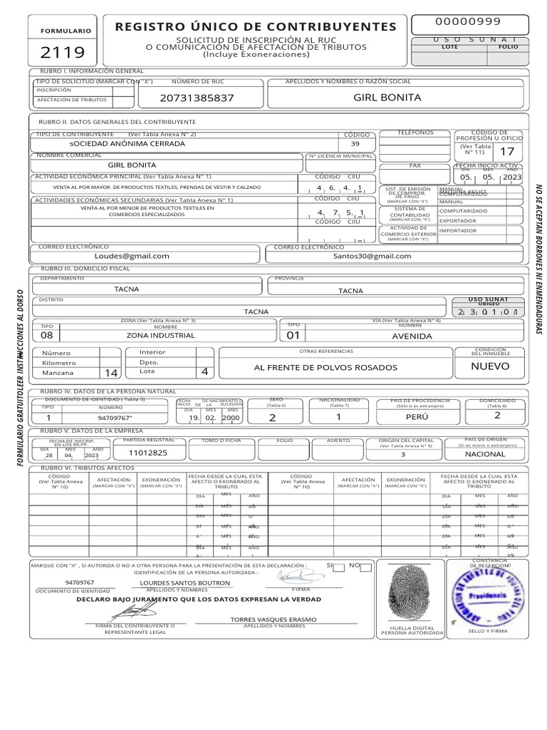 Formulario 2119 1 | PDF | Documento de identidad