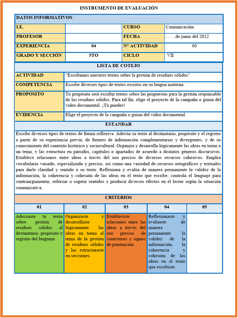 (5to) 4 Instrumento de Eval de Com | PDF | Comunicación humana
