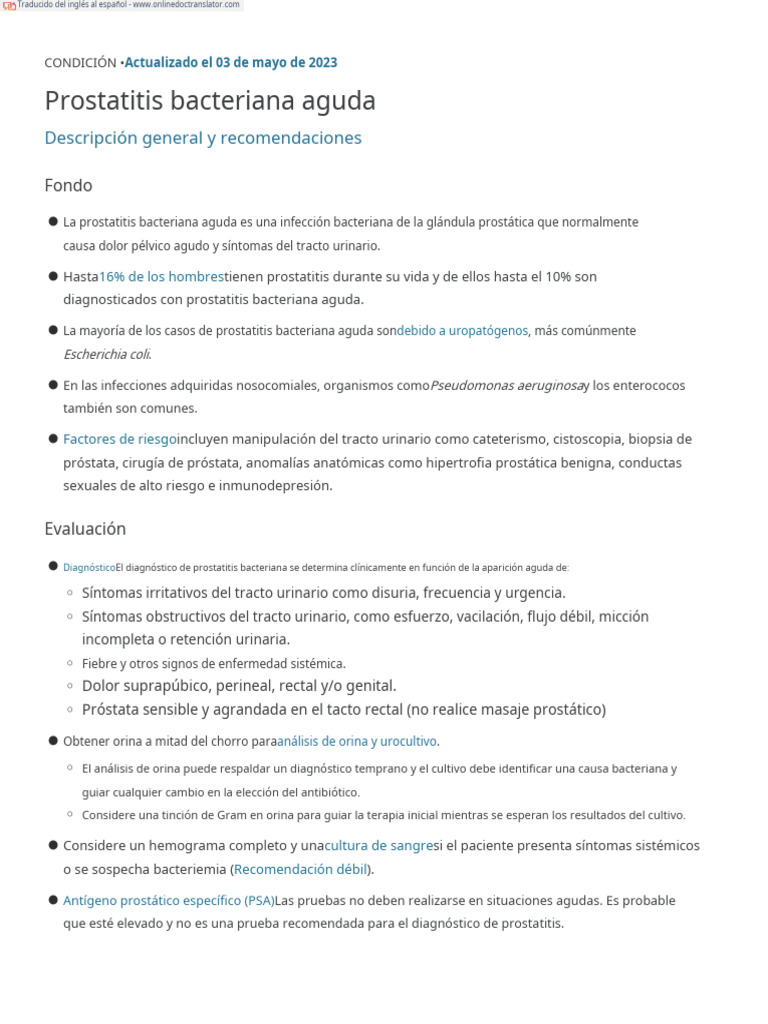 Prostatitis Bacteriana Aguda - DynaMed - En.es | PDF | Antígeno ...