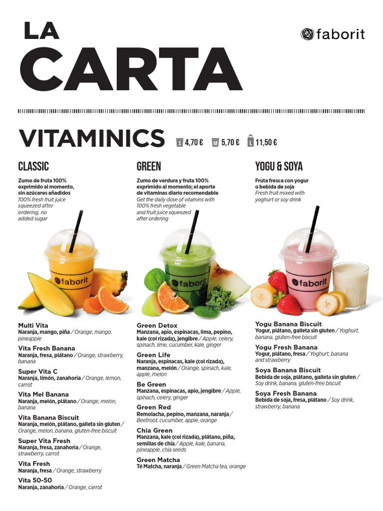 Faborit Carta Bebidas ES en | PDF | Alimentos | Bebidas no alcohólicas