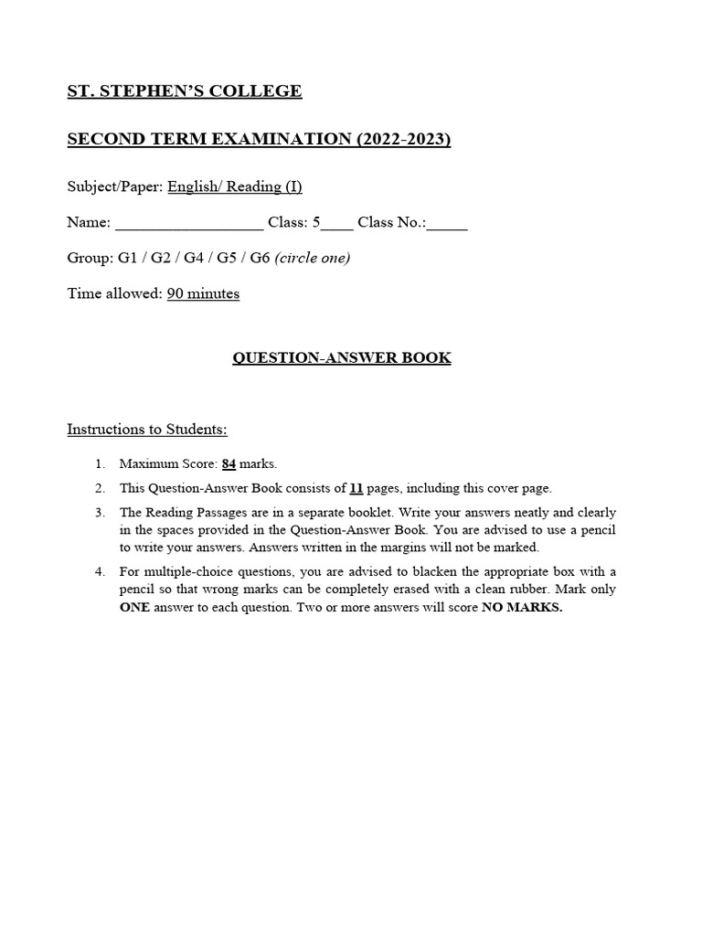 2022-23 S5 Second Term Examination - DSE - Paper 1 - QAB | PDF