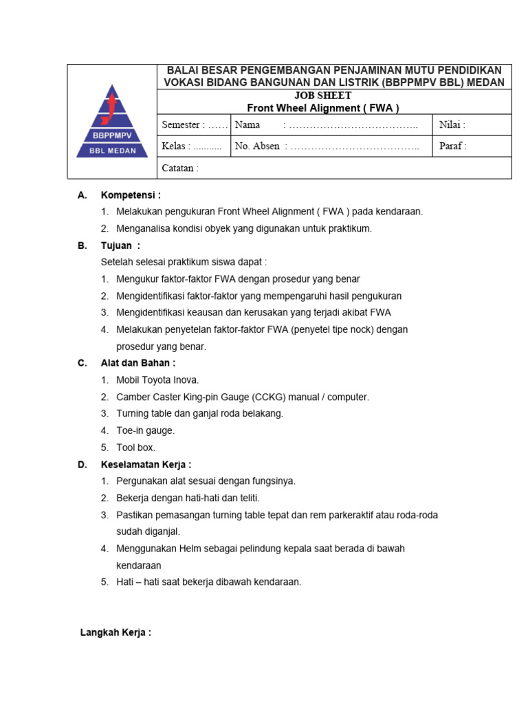 Jobsheet Dan Lembar Kerja Sistem Fwa | PDF
