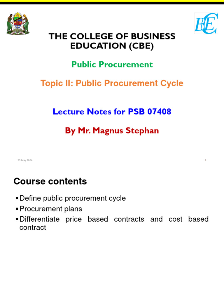 Lecture 3 Procurement Cycle | PDF | Procurement | Cost