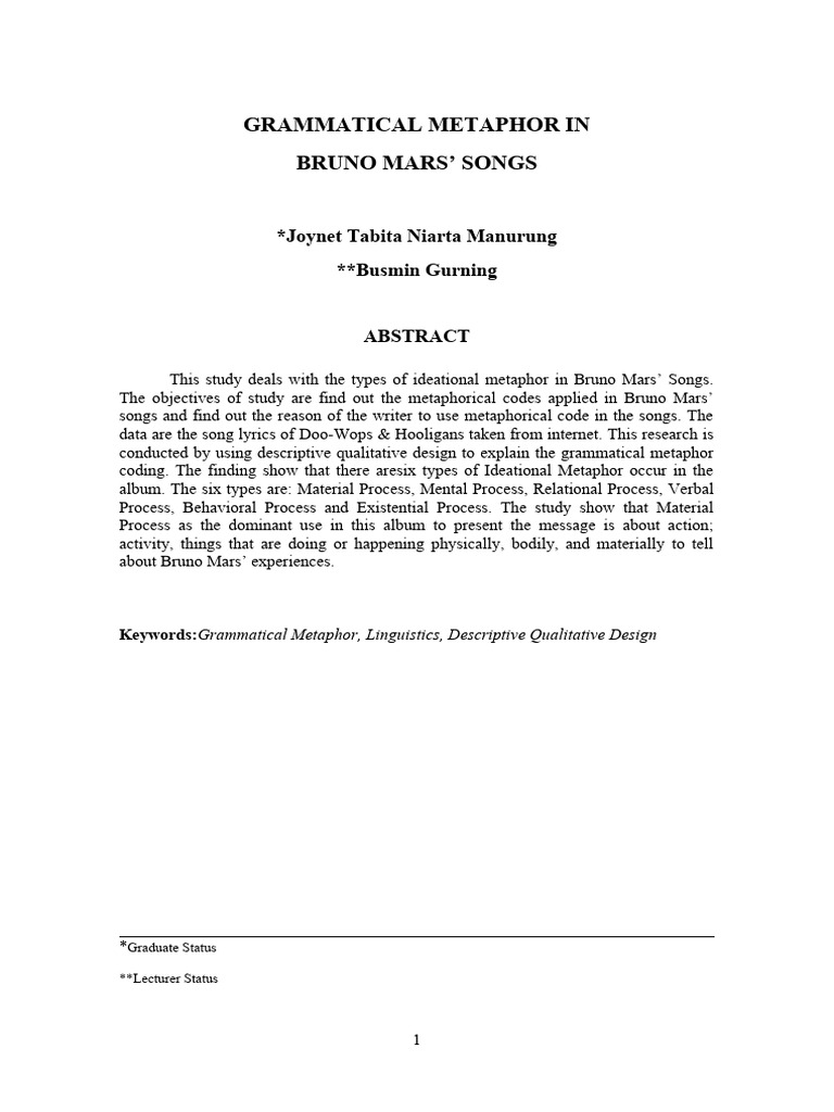 GRAMMATICAL METAPHOR IN | PDF | Experience | Songs