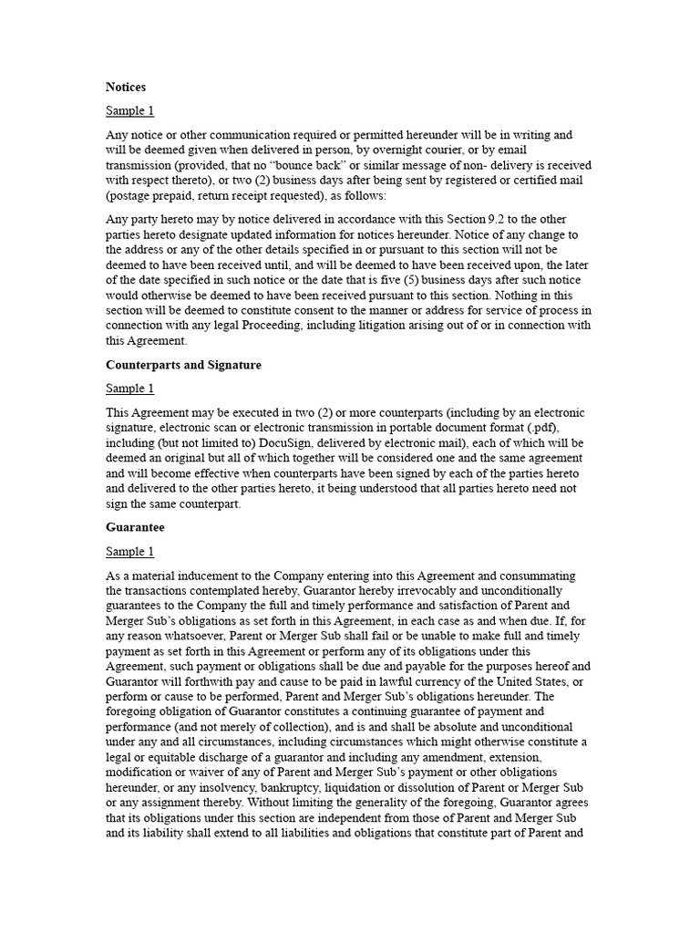 Sample Clauses | PDF | Guarantee | Mail
