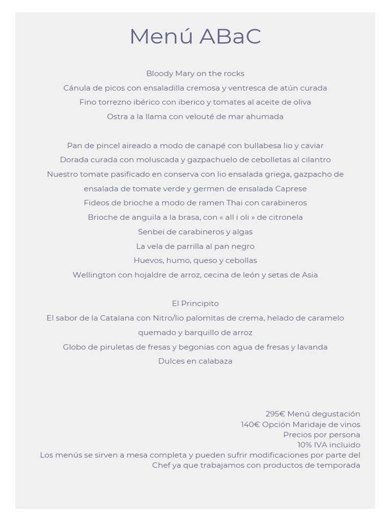 ESP Carta ABaC Restaurant | PDF