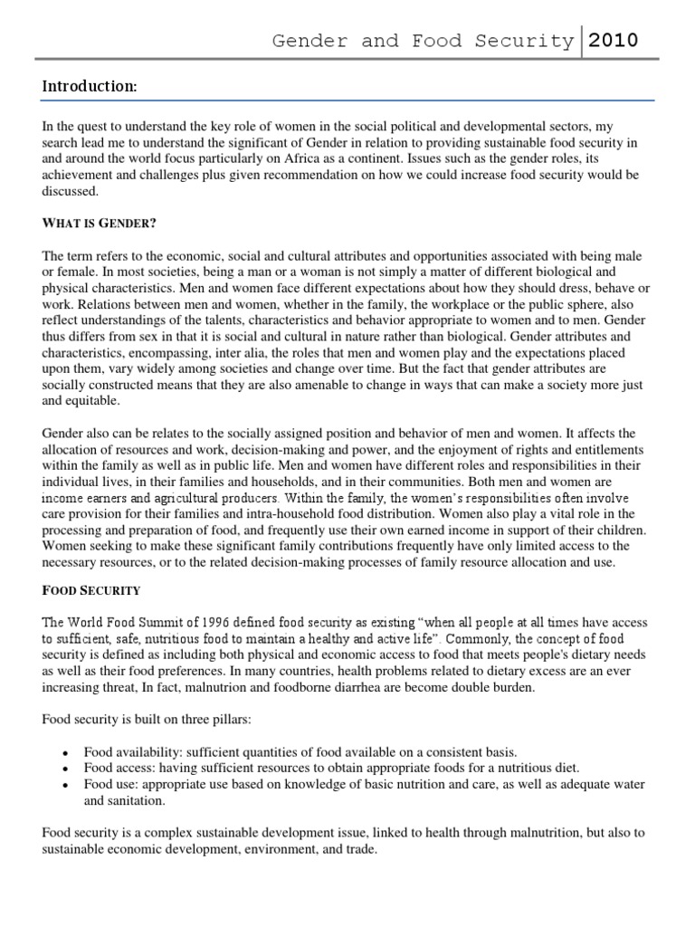 Gender's Role in Food Security in Africa | PDF | Food Security ...