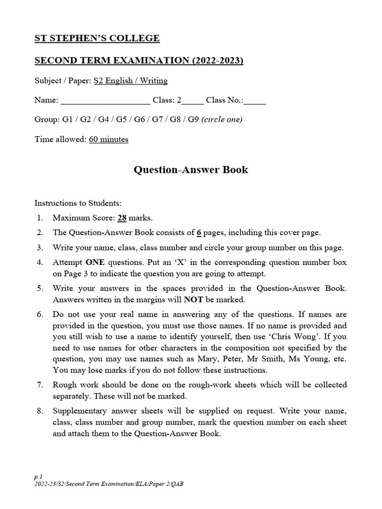 2022-23 S2 MLP T2 Paper 2 QAB | PDF