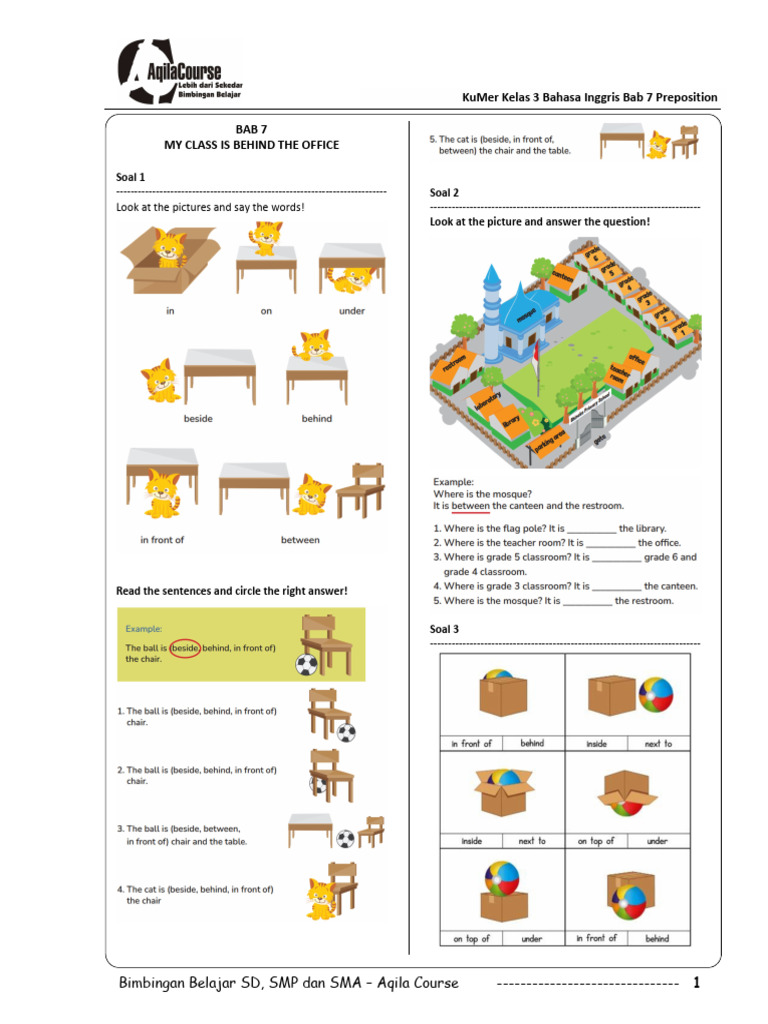 Kelas 3 Inggris Bab 7 Preposition Kumer 2022 | PDF