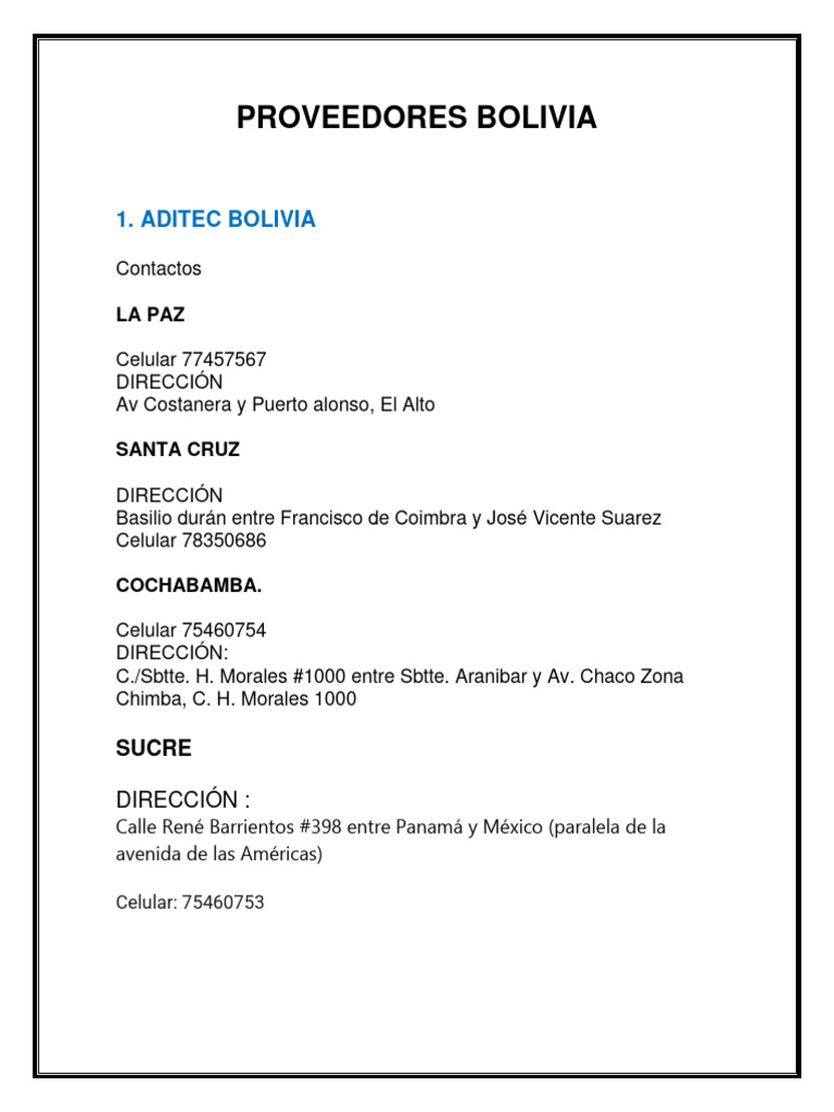 Proveedores Bolivia | PDF | Bolivia