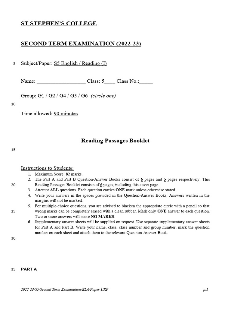 2022-23 S5 Second Term Examination - DSE - Paper 1 - RP (2nd Draft ...