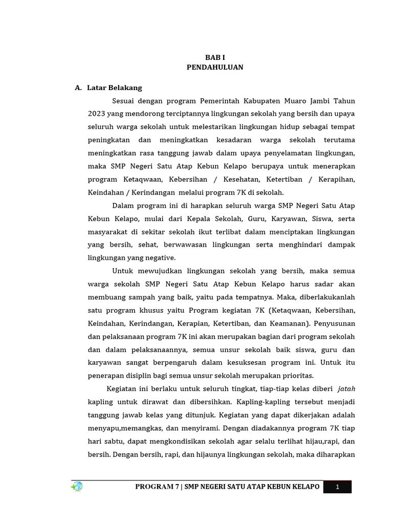 Program 7K untuk Lingkungan Sekolah | PDF | Karier & Perkembangan
