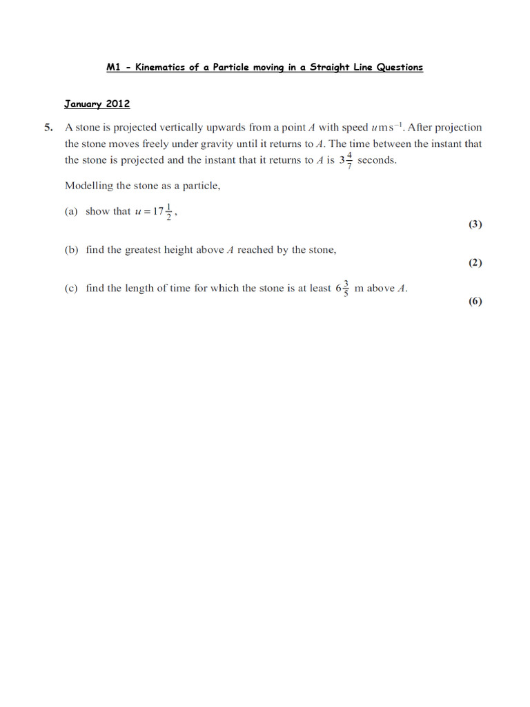 2) M1 Kinematics of A Particle Moving in A Straight Line Questions ...