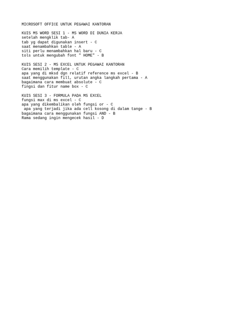 Kuis Ms Office Untuk Perkantoran | PDF | Komputer | Teknologi & Rekayasa