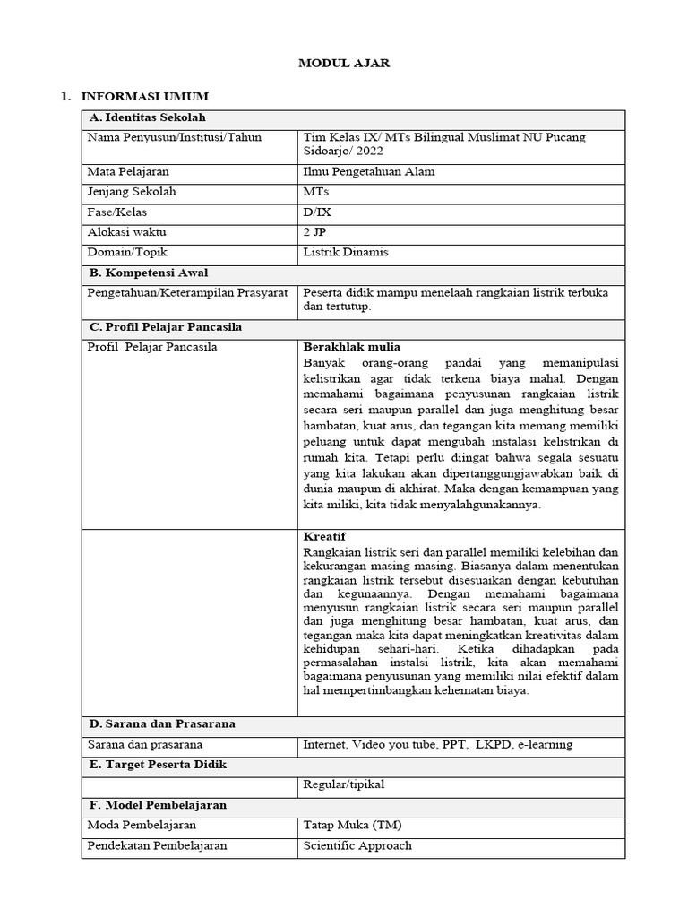 Modul Ajar Listrik Statis Kelas 9 | PDF
