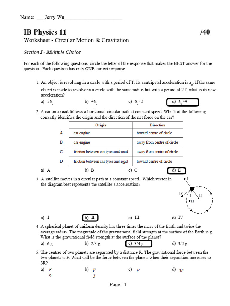 Circular Motion & Gravitation Worksheet | PDF | Force | Acceleration