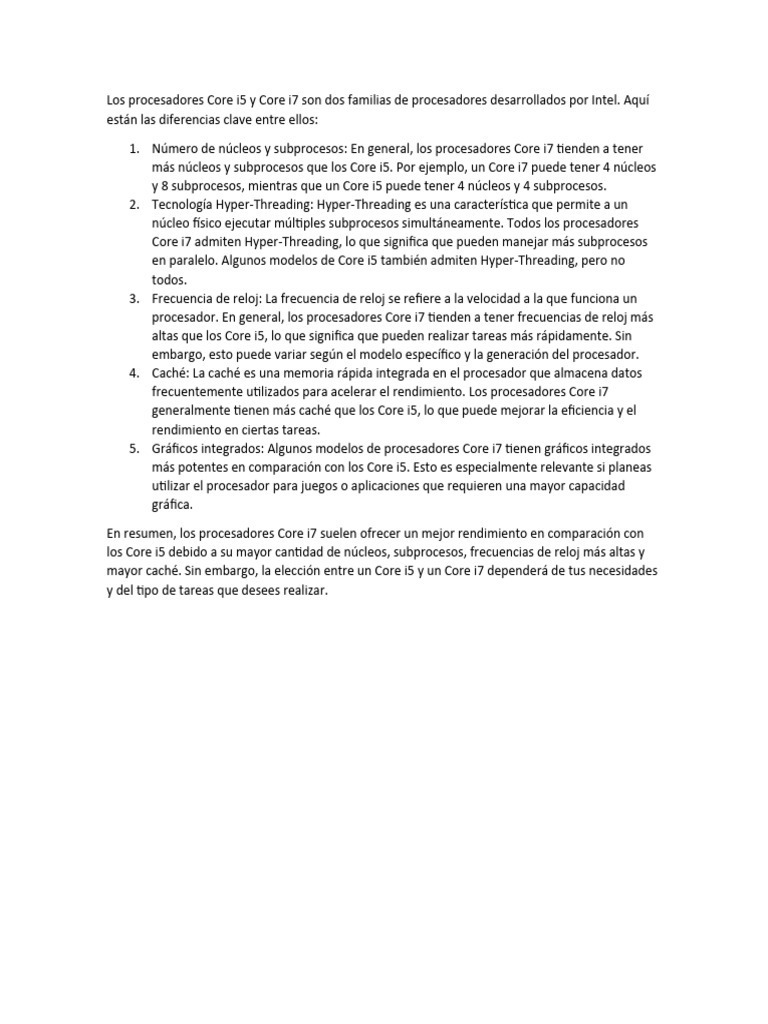 Trabajo 2 Diferencia Entre Un Core I5 y Core I7 | PDF