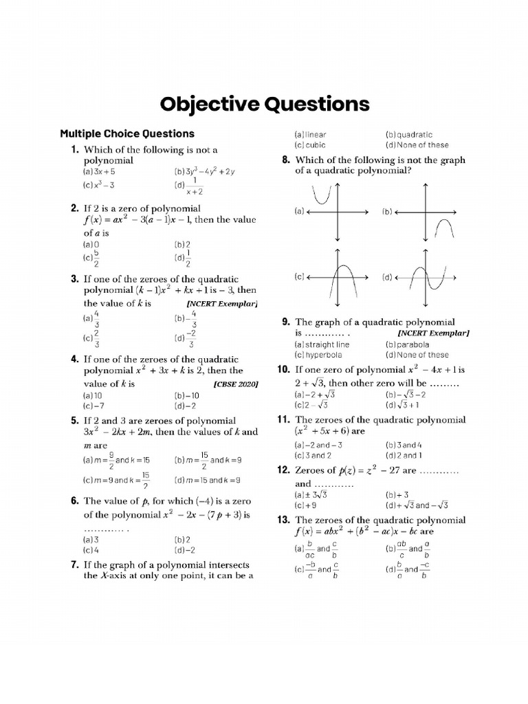 MCQ Polynomial | PDF