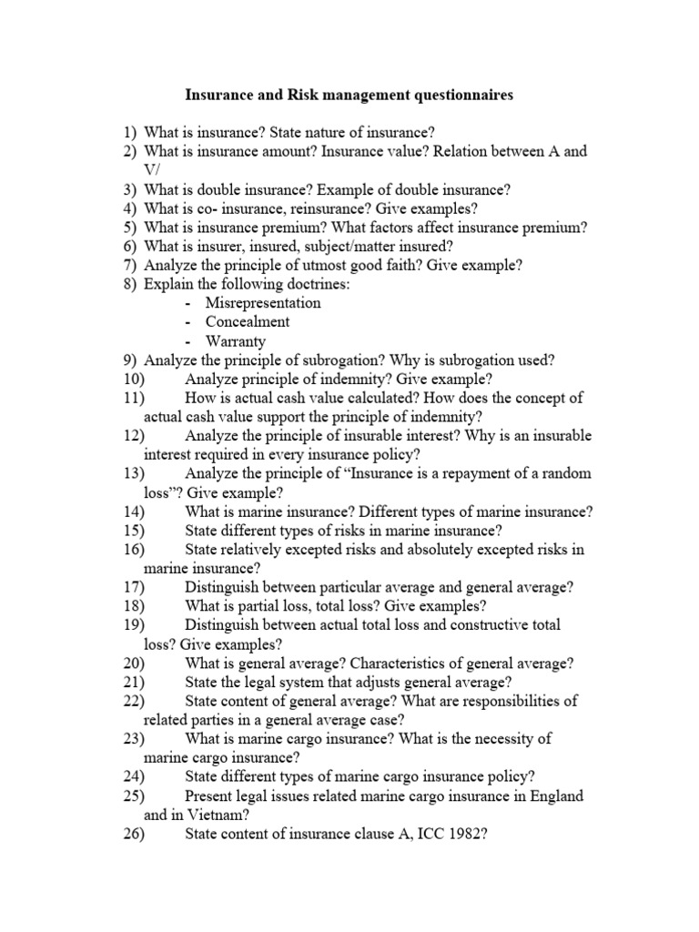 RM Questions - Updated | PDF | Insurance | Risk