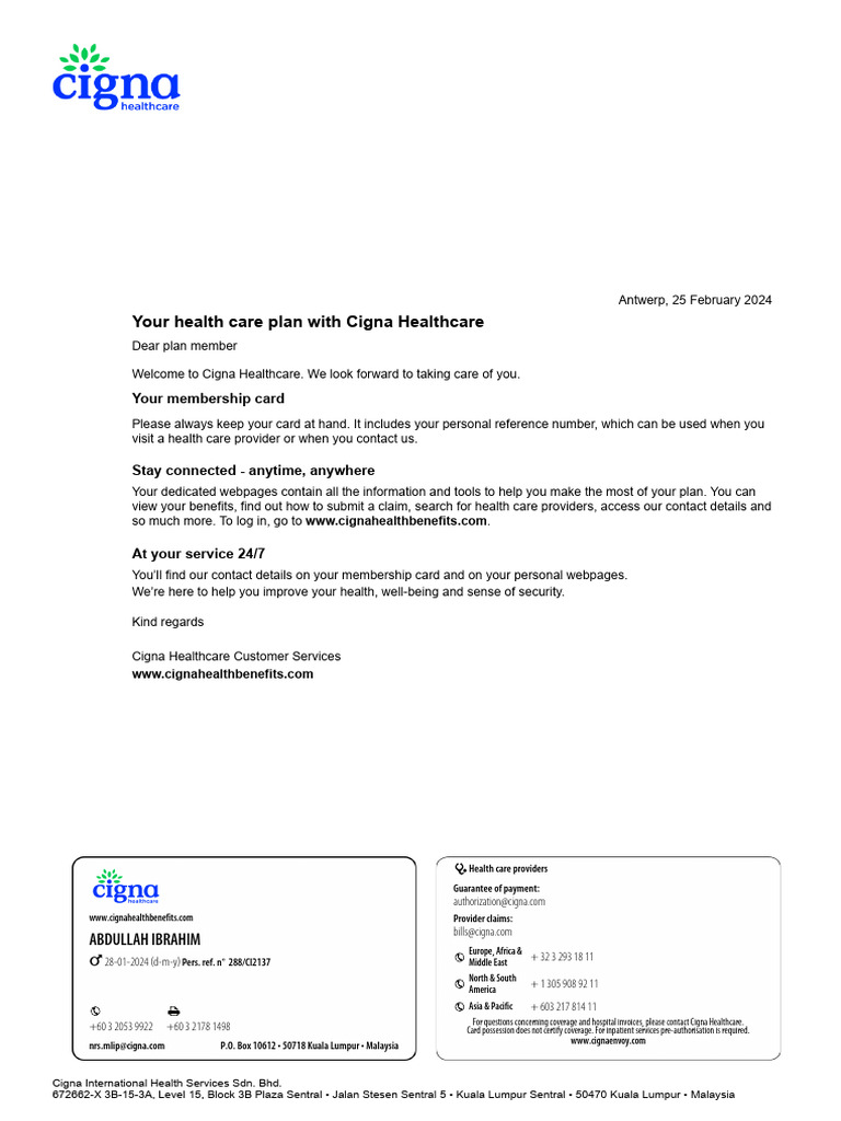Abdullah Ibrahim CIGNA Card | PDF | Health Care | Cigna