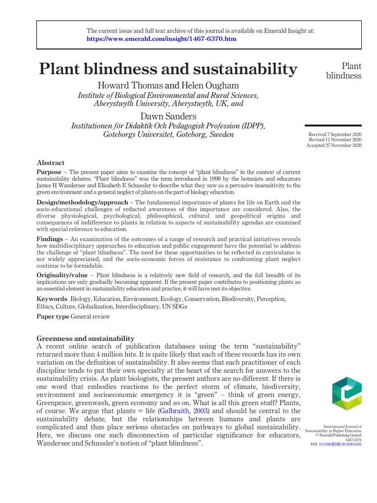 Plant Blindness and Sustainability | PDF | Sustainability | Soul